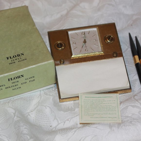 Office | Florn Company Wind Up Desk Clock Alarm Pen Holder Paper ...